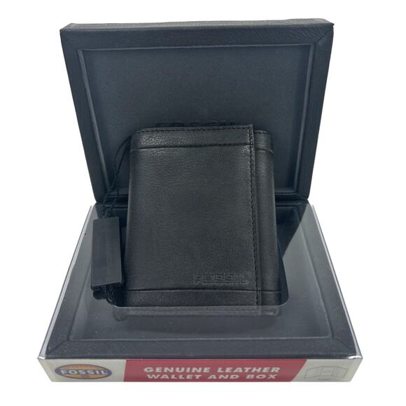 Fossil | Bags | Vintage Fossil Mens Trifold Wallet Black Genuine ...